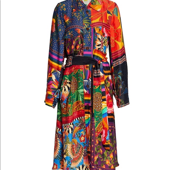 FARM Rio | Dresses | Farm Rio Mixed Scarves Shirtdress Patch Scarf Xs ...